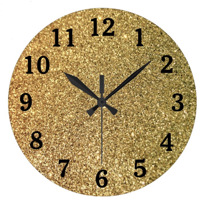 Gold Glitter Photo Black Numbers Large Clock | Zazzle.com