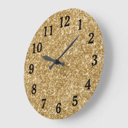 Gold Glitter Photo Black Numbers Large Clock | Zazzle