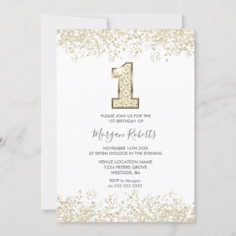 Gold Glitter Photo Boys Girls 1st Birthday Party Invitation | Zazzle