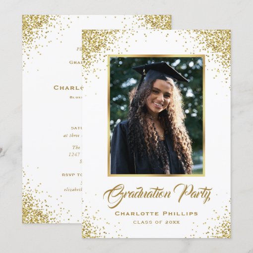 Gold Glitter Photo Graduation Party Invitation | Zazzle