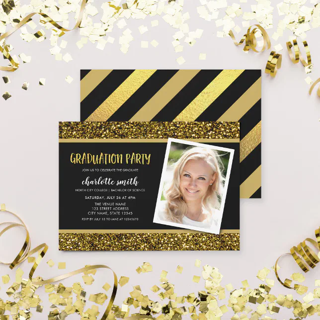 Gold Glitter Photo Graduation Party Invitation | Zazzle