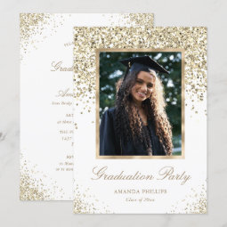Gold Glitter Photo Graduation Party Invitation | Zazzle