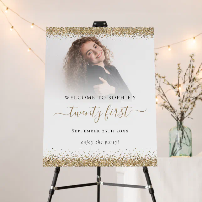 Gold Glitter Photo Overlay Welcome 21st Party Foam Board | Zazzle