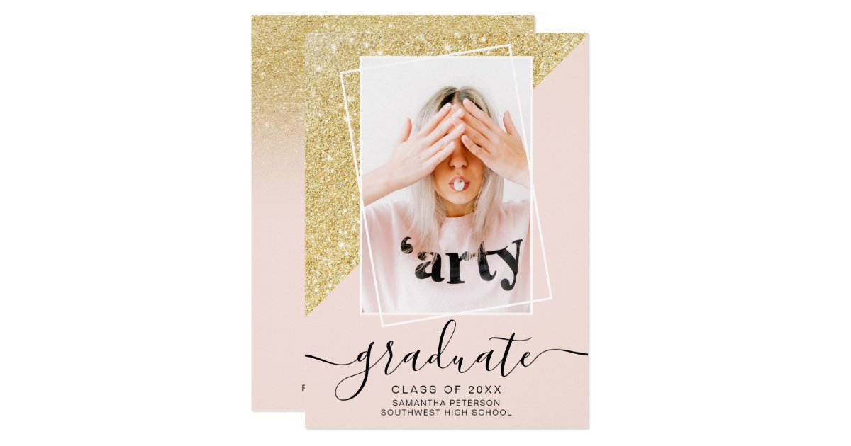 Gold Glitter pink graduate photo graduation Invitation | Zazzle.com