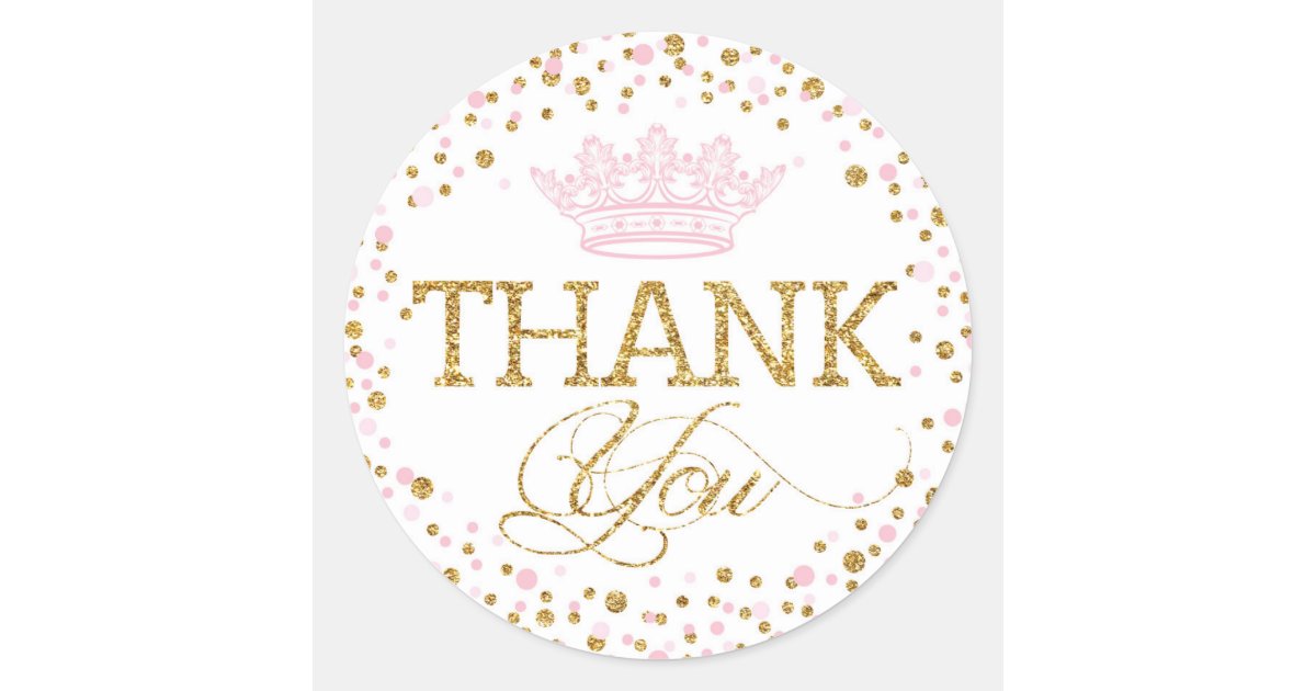 Gold Glitter Pink Royal Princess Baby Shower Classic Round Sticker | Zazzle