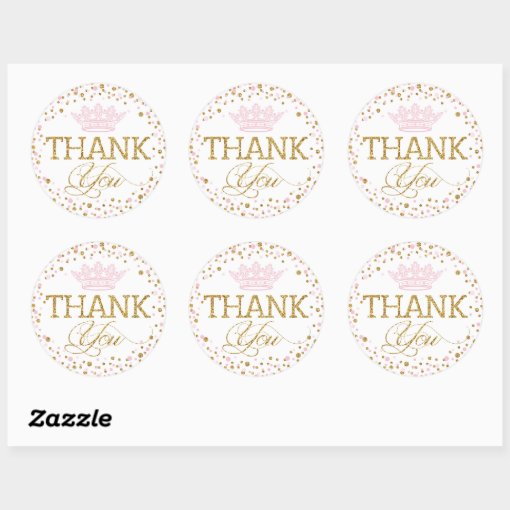 Gold Glitter Pink Royal Princess Baby Shower Classic Round Sticker | Zazzle