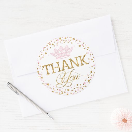 Gold Glitter Pink Royal Princess Baby Shower Classic Round Sticker | Zazzle