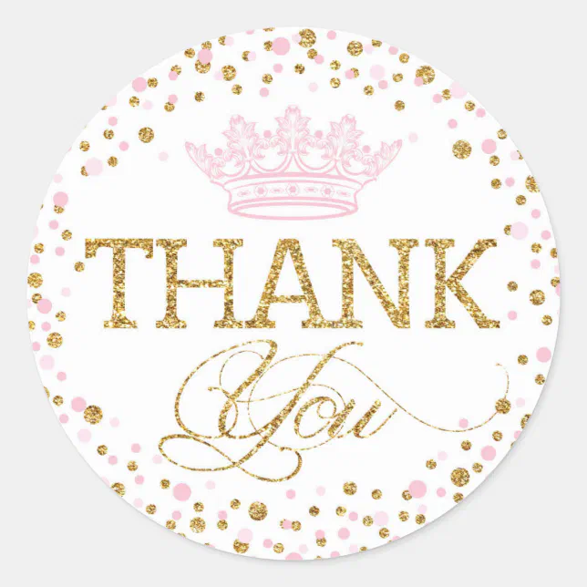 Gold Glitter Pink Royal Princess Baby Shower Classic Round Sticker | Zazzle