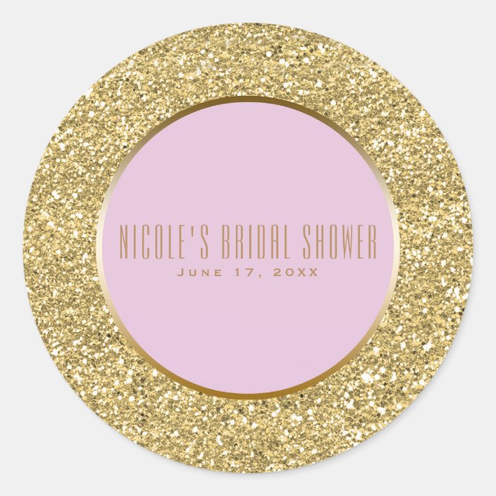 Gold Glitter + Pink Sparkle Glam Wedding Favor Classic Round Sticker ...