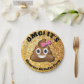 Gold Glitter Poop Emoji Girl Paper Plates | Zazzle