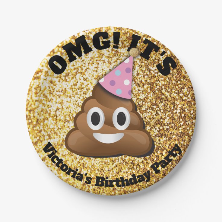Gold Glitter Poop Emoji Paper Plates | Zazzle