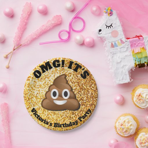 Gold Glitter Poop Emoji Paper Plates | Zazzle