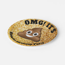Gold Glitter Poop Emoji Paper Plates | Zazzle