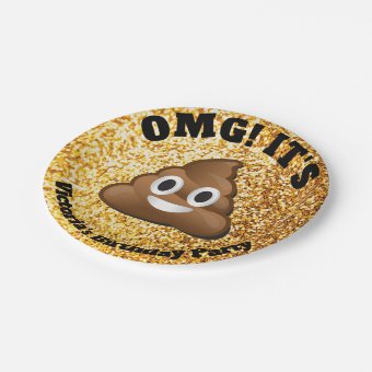 Gold Glitter Poop Emoji Paper Plates | Zazzle