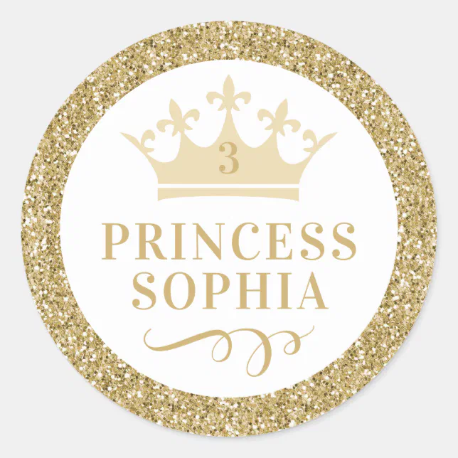 Gold Glitter Princess Party Favor Sticker Label | Zazzle