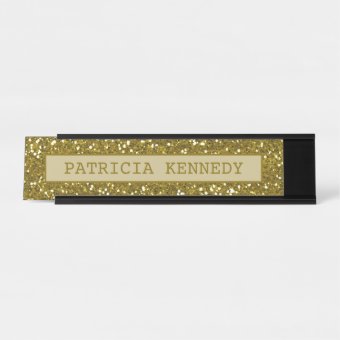 Gold Glitter Print Desk Name Plate | Zazzle