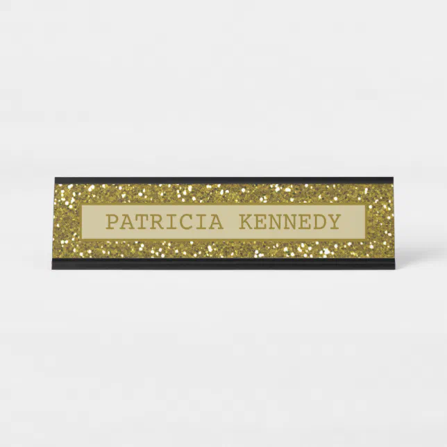 Gold Glitter Print Desk Name Plate | Zazzle