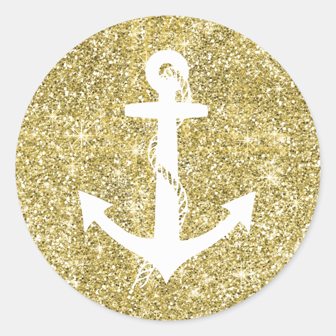 Gold Glitter Print Nautical Anchor Stickers | Zazzle