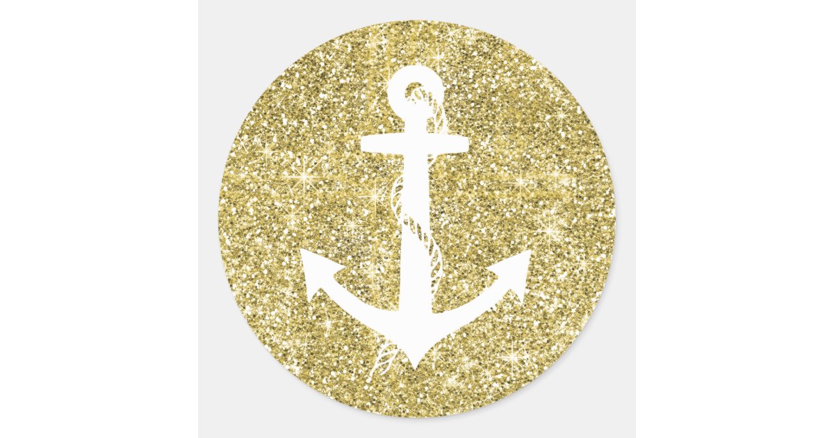 Gold Glitter Print Nautical Anchor Stickers | Zazzle
