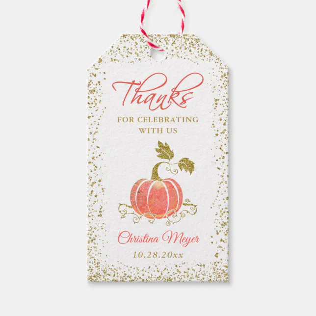 Gold Glitter Pumpkin Fall Thank You Gift Tags | Zazzle
