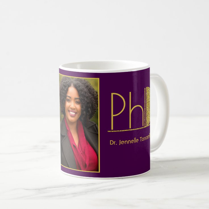 Gold Glitter Purple Photo PhD Graduation Coffee Mug | Zazzle