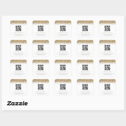 Gold Glitter QR Code Wedding Website Square Sticker | Zazzle