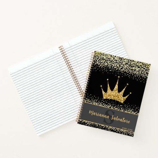 Gold Glitter Queen and Princess Crown Notebook | Zazzle
