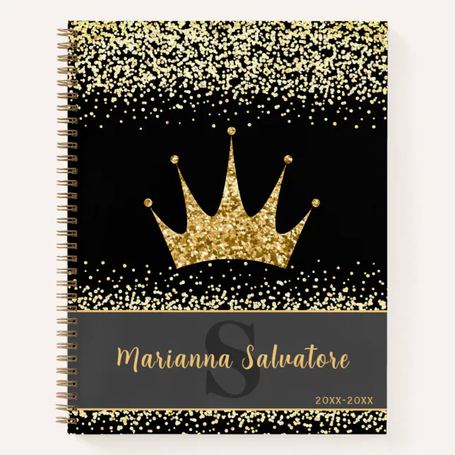 Gold Glitter Queen and Princess Crown Notebook | Zazzle