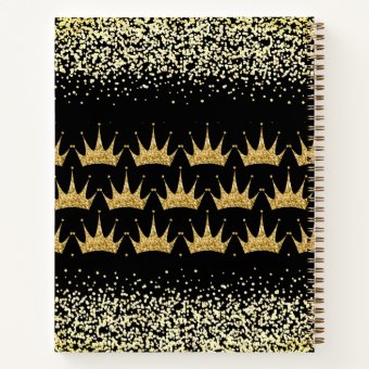 Gold Glitter Queen and Princess Crown Notebook | Zazzle