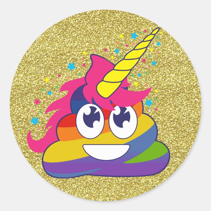 Gold Glitter Rainbow Poop Unicorn Emoji Stickers | Zazzle