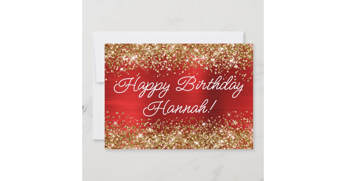 Gold Glitter Red Foil Modern Happy Birthday Card | Zazzle