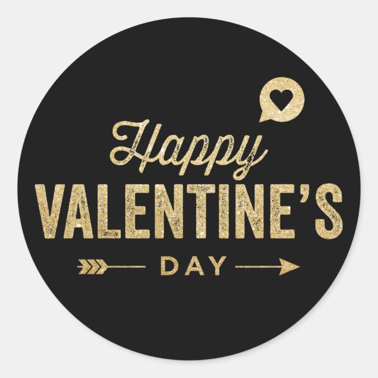 GOLD GLITTER RUSTIC HAPPY VALENTINE'S DAY STICKER | Zazzle