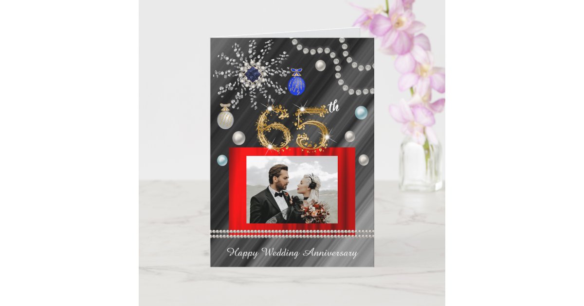 Gold Glitter Sapphire 65th Wedding Anniversary Card | Zazzle