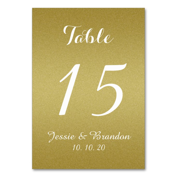 Gold Glitter Script Wedding Table Number Card | Zazzle