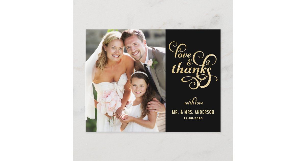 Gold Glitter Script Wedding Thank You Postcard | Zazzle