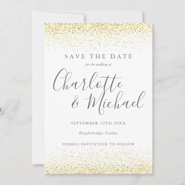 Gold Glitter Signature Wedding Save the Date Card | Zazzle