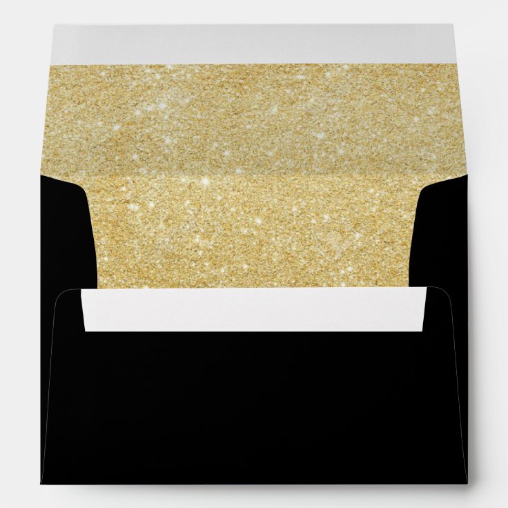Gold Glitter Simple Modern Black & Gold Luxury Envelope | Zazzle