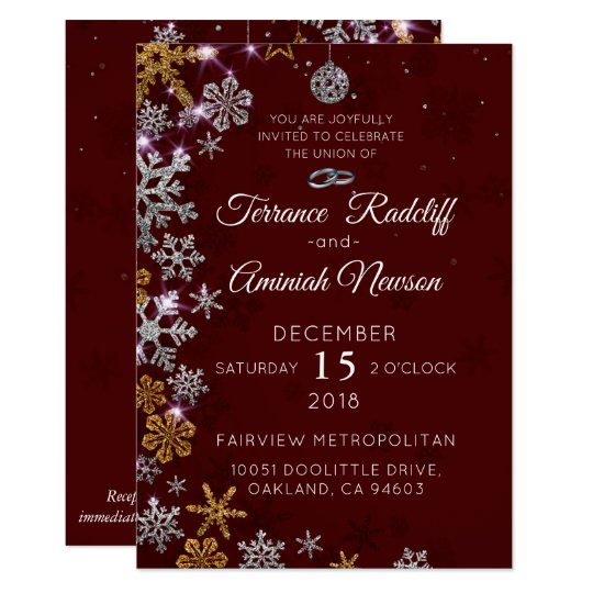 Gold Glitter Snowflakes with Holiday Ornaments Invitation | Zazzle.com