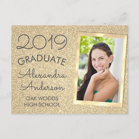 Gold Glitter Sparkle Graduation Announouncement Announcement Postcard ...