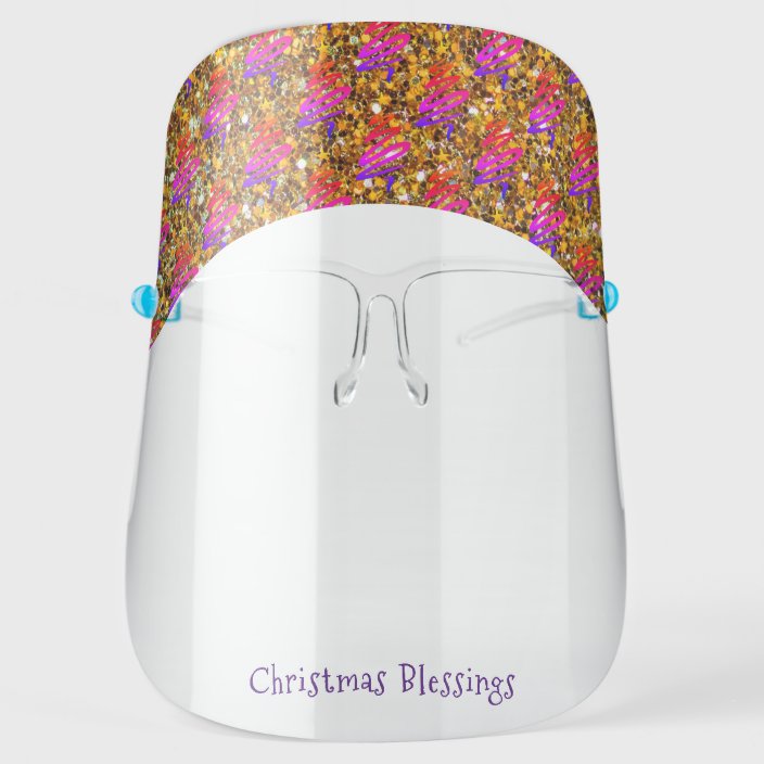 Gold | Glitter Sparkle | Tree | Christmas Face Shield | Zazzle.com