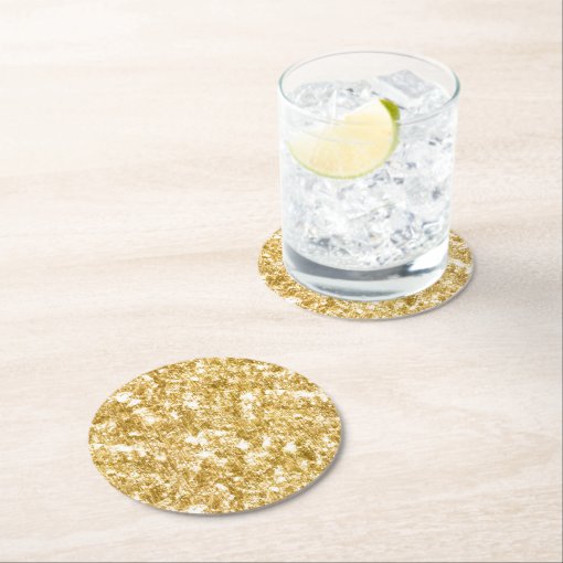 Gold Glitter Sparkle Wedding Reception Party Round Paper Coaster | Zazzle