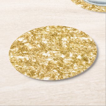 Gold Glitter Sparkle Wedding Reception Party Round Paper Coaster | Zazzle