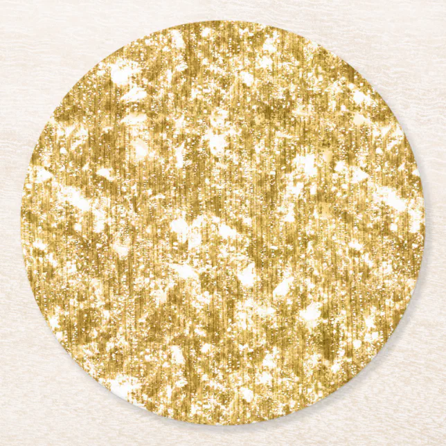 Gold Glitter Sparkle Wedding Reception Party Round Paper Coaster | Zazzle