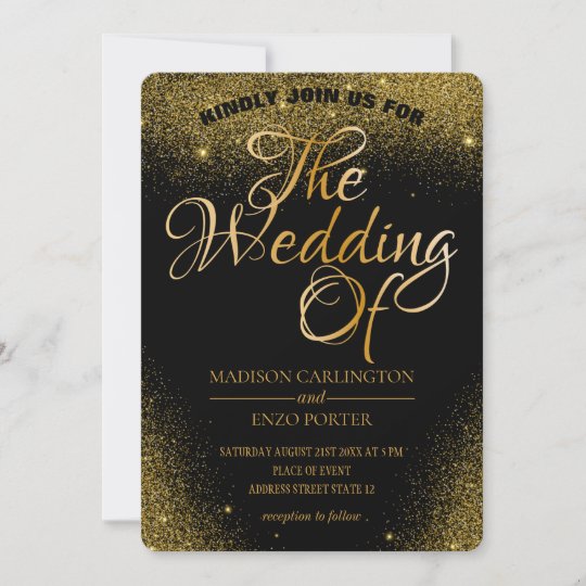 Gold Glitter Sparkles Black Background Invitation | Zazzle.com