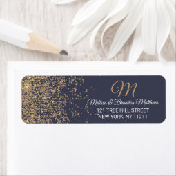 Gold Glitter Sparkles Navy Blue Address Label | Zazzle