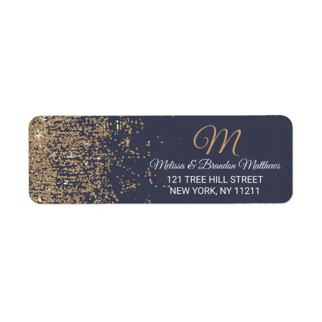 Gold Glitter Sparkles Navy Blue Address Label | Zazzle