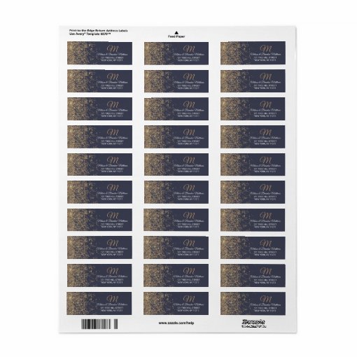Gold Glitter Sparkles Navy Blue Address Label | Zazzle