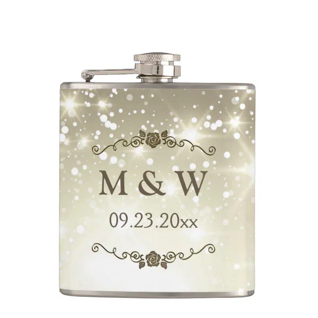 Gold Glitter Sparkles Wedding Flask | Zazzle