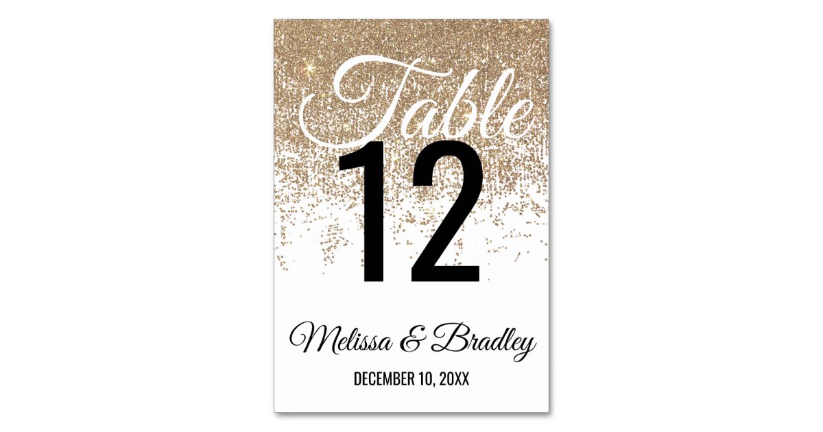 Gold Glitter Sparkles White Table Number | Zazzle