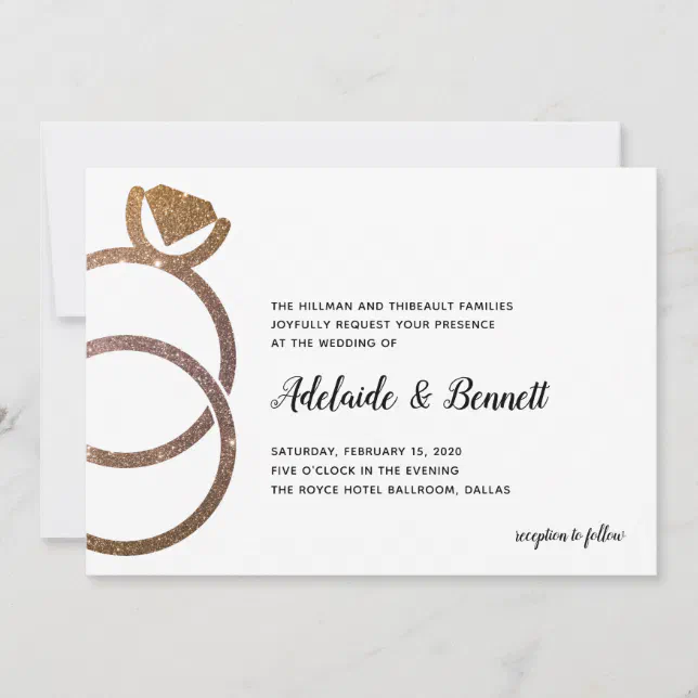 Gold Glitter Stacked Rings Modern Wedding Invitation | Zazzle